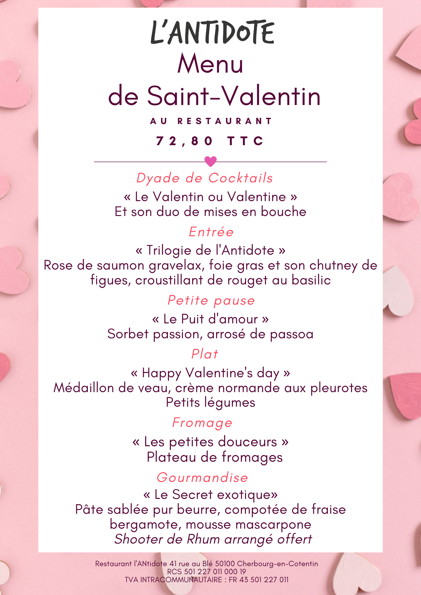 Cartes et menus - Restaurant traiteur L'Antidote